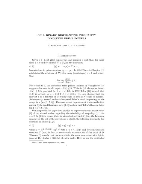 Pdf On A Binary Diophantine Inequality Involving Prime Powers