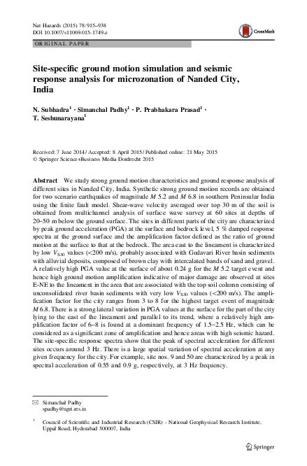Pdf Site Specific Ground Motion Simulation And Seismic Response