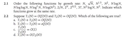 Solved N1 5 N2 Nlogn Order The Following Functions By Growth Rate N 1 Answer
