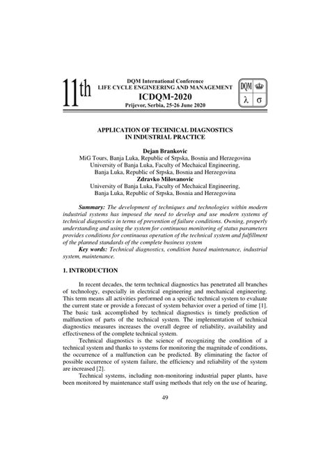 Pdf Application Of Technical Diagnostics In Industrial Practice