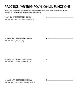 Writing Polynomial Equations Given Roots Or Graph Notes Practice