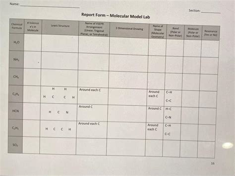 Solved Name Section Report Form Molecular Model Lab