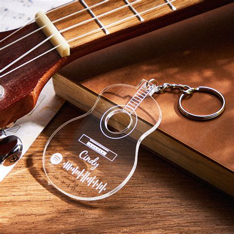 Personalized Guitar Shaped Spotify Music Keychain Engraved Scannable Code Key Ring For Music