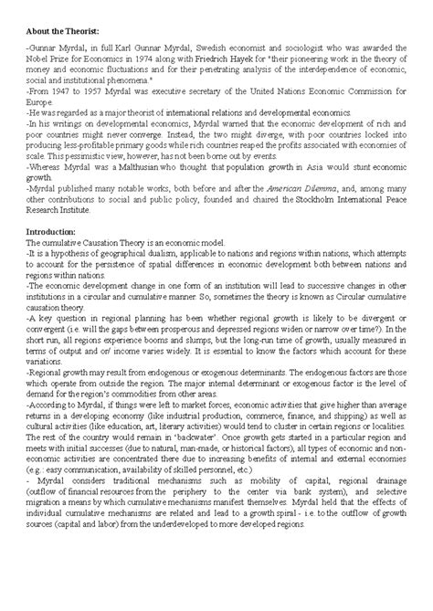 Cumulative Causation Theory About The Theorist Gunnar Myrdal In Full Karl Gunnar Myrdal