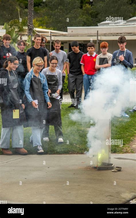 A San Clemente Ca Chemistry Class Watches An Outdoor Demonstration Of