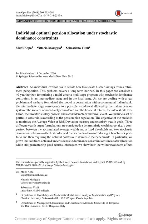 Individual Optimal Pension Allocation Under Stochastic Dominance Constraints Request Pdf