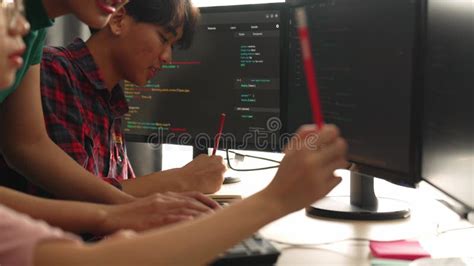 Back End Software Developer Engineer Writing Code Burgeoning Stock