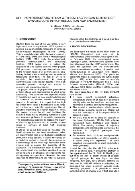 Pdf 601 Nonhydrostatic Hirlam With Semi Lagrangian Semi Implicit Dynamic Core In High