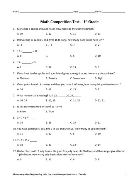 Ucd Fieldday Unit 1stgrade Mathtest V2 Tedl Pdf
