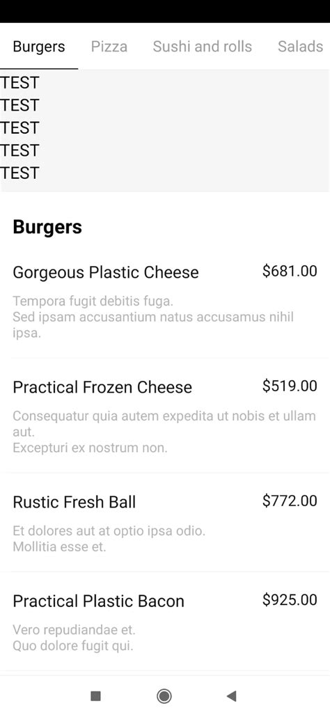 Javascript Components Above React Native Tabs Section List Stack