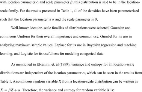 Variance And Renyis Entropy Ordering For Location Scale Families Download Table
