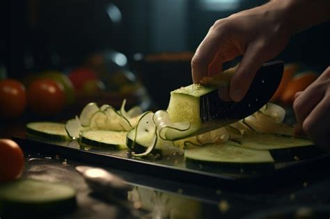 Premium Ai Image A Chefs Hands Expertly Using A Mandoline Slicer To 00032 00