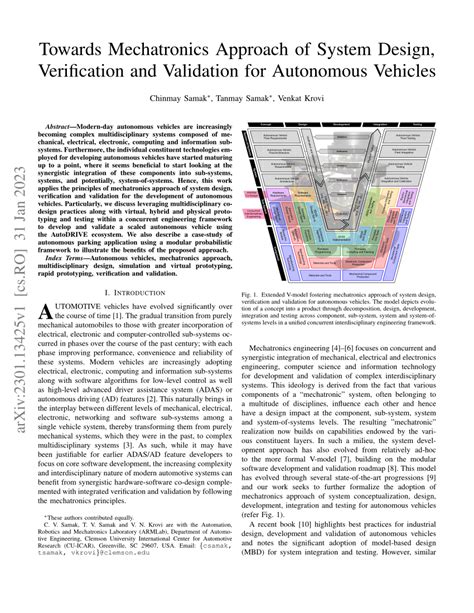 Pdf Towards Mechatronics Approach Of System Design Verification And Validation For Autonomous