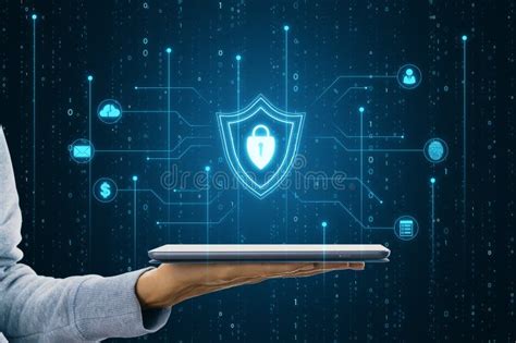 Close Up Of Female Hands Holding Cellphone With Glowing Blue Padlock