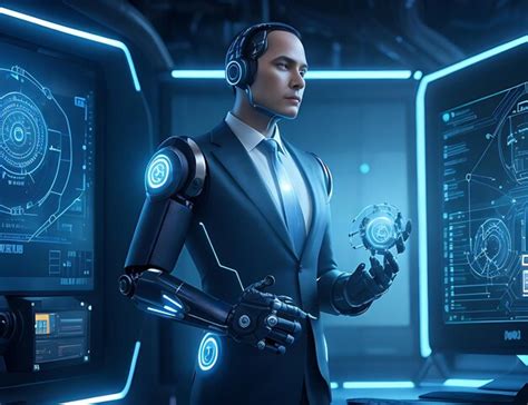 Premium Photo Male Robots As A Businessman Working With Futuristic
