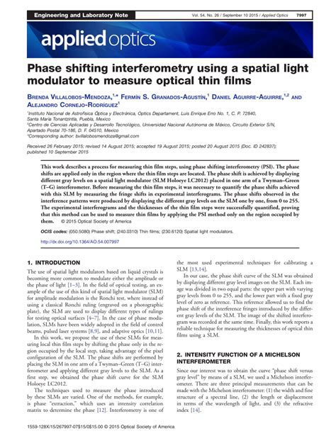 Pdf Phase Shifting Interferometry Using A Spatial Light Modulator To Measure Optical Thin Films