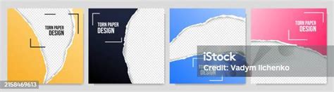 벡터 일러스트 레이 션입니다 찢어진 종이 효과 컬러 배너 컬렉션 소셜 미디어 웹 템플릿 블로그 게시물에 대한 디자인 요소 장식 예술 3d 그림자 효과와 기하학적 프레임이