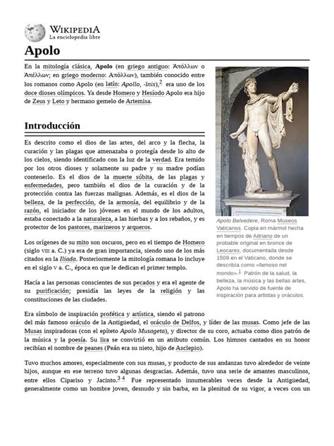 Apolo Dios De Las Artes Y La Curación Pdf Apolo