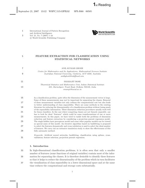 Pdf Feature Extraction And Classification Using Statistical Networks