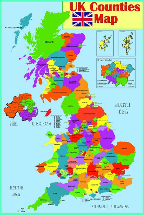 A2 Size Uk Counties Map Educational Poster Great Britain England Wales