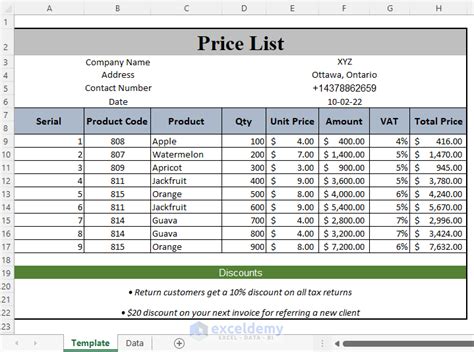 Pricing Model Excel Template