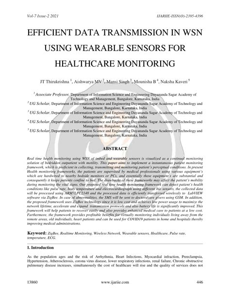 Pdf Efficient Data Transmission In Wsn Using Wearable Sensors For Healthcare Monitoring