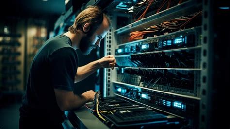 Premium Photo Frame A Shot Of A Technician Connecting Servers In A B Fac A C D F F F B 