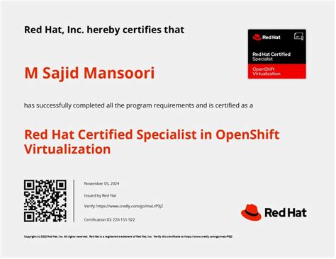 Redhat Openshift Virtualization Certification M Sajid Mansoori