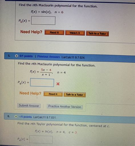 Solved Find The Nth Maclaurin Polynomial For The Function