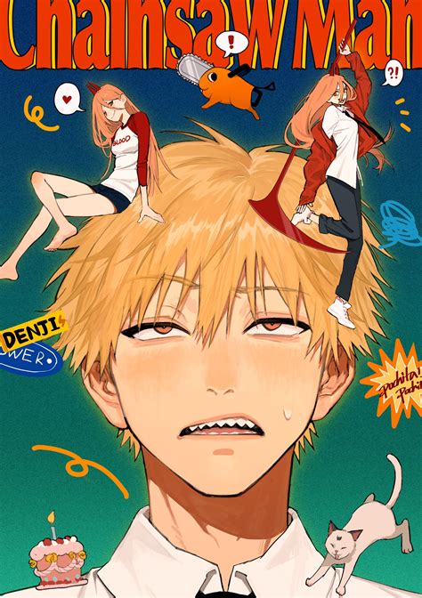 Power Denji Pochita And Meowy Chainsaw Man Drawn By Li Chestnuts Danbooru