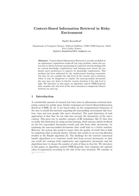 Pdf Context Based Information Retrieval In Risky Environment