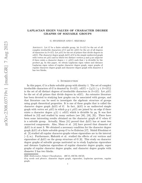 Pdf Laplacian Eigen Values Of Character Degree Graphs Of Solvable Groups