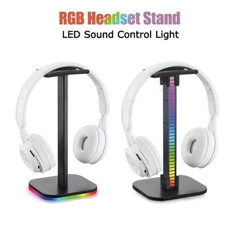RGB Gaming Headphone Stand LED Sound Control Light Music Pickup Rhythm Ambient Lamp Desk Headset