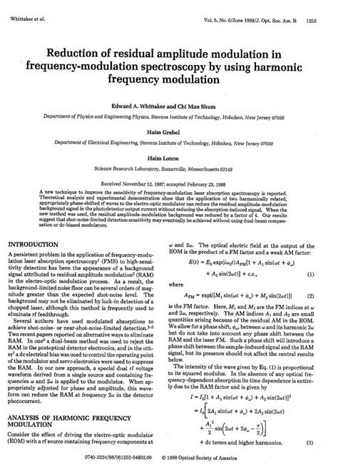 Pdf Reduction Of Residual Amplitude Modulation In Frequency Modulation Spectroscopy By Using