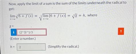 Solved Now Apply The Limit Of A Sum Is The Sum Of The Chegg Com