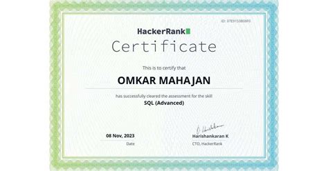 omkar mahajan on linkedin hackerrank skill certificate