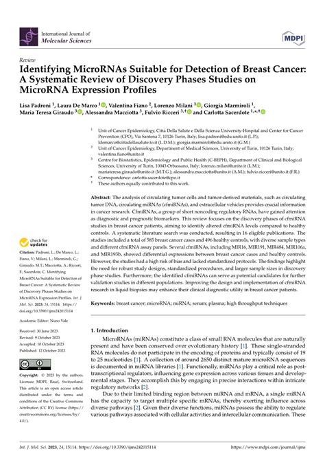 Pdf Identifying Micrornas Suitable For Detection Of Breast Cancer A Systematic Review Of