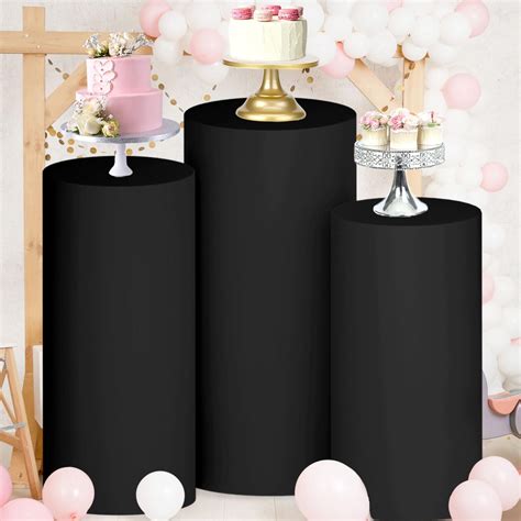 Fuhsy Cylinder Pedestal Stand Covers Set Of 3 Black Spandex