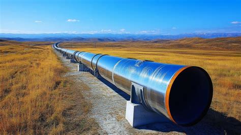 Long Metal Pipeline Across Open Field Under Blue Sky Stock Illustration Illustration Of