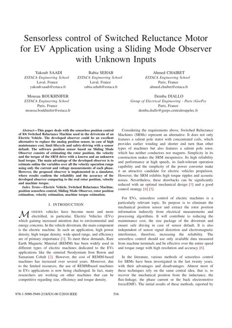 Pdf Sensorless Control Of Switched Reluctance Motor For Ev Application Using A Sliding Mode