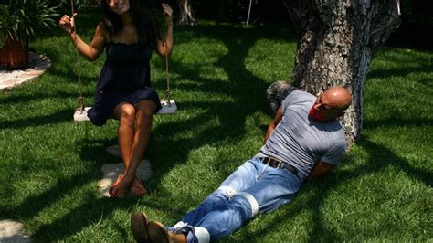 Natalie Mason Enjoys A Beautiful Spring Day With The Sun On Her Face And A Bound Nigel At Her