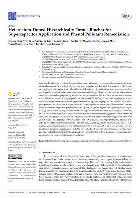 Pdf Heteroatom Doped Hierarchically Porous Biochar For Supercapacitor Application And Phenol