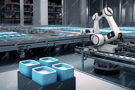 Premium Ai Image A Cobot Carrying A Tray Of Parts Towards A Factory Robot Created With