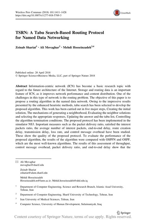 Tsrn A Tabu Search Based Routing Protocol For Named Data Networking Request Pdf