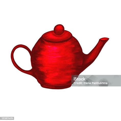 흰색 배경에 분리 된 뚜껑이있는 빨간 주전자 아이콘 수채화 일러스트레이션 주방 칼 요리 카페 레스토랑의 메뉴의 디자인을 위해 0명에 대한 스톡 벡터 아트 및 기타 이미지