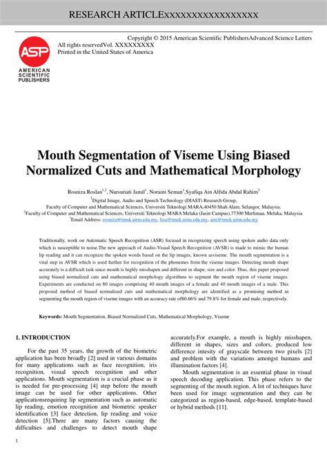 Pdf Mouth Segmentation Of Viseme Using Biased Normalized Cuts And