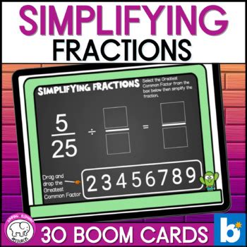 Simplifying Fractions Using Greatest Common Factors Boom Cards TPT