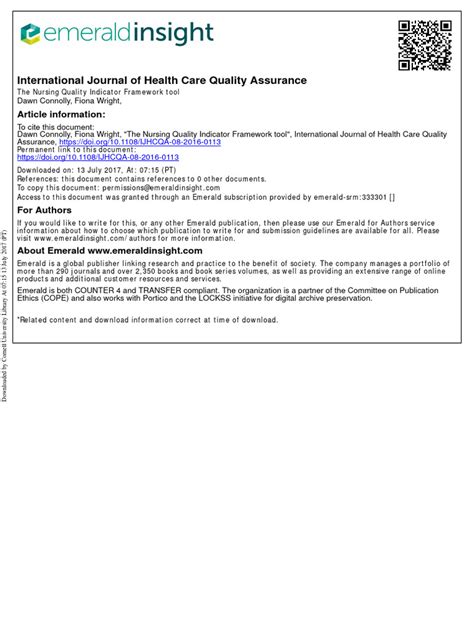 The Nursing Quality Indicator Framework Tool Pdf Nursing Hospital