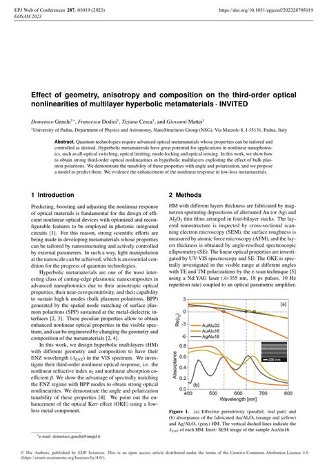Pdf Effect Of Geometry Anisotropy And Composition On The Third Order Optical Nonlinearities