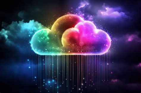 Vibrant Cloud Network With Colorful Lights And Data Visualization Stock Image Image Of Flow